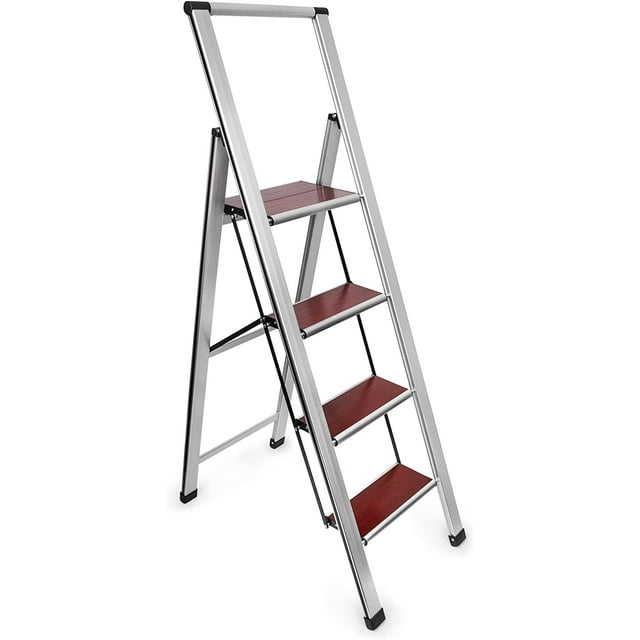 Sorfey 4-Step Folding Step Ladder Aluminum Foldable Step Stool ...