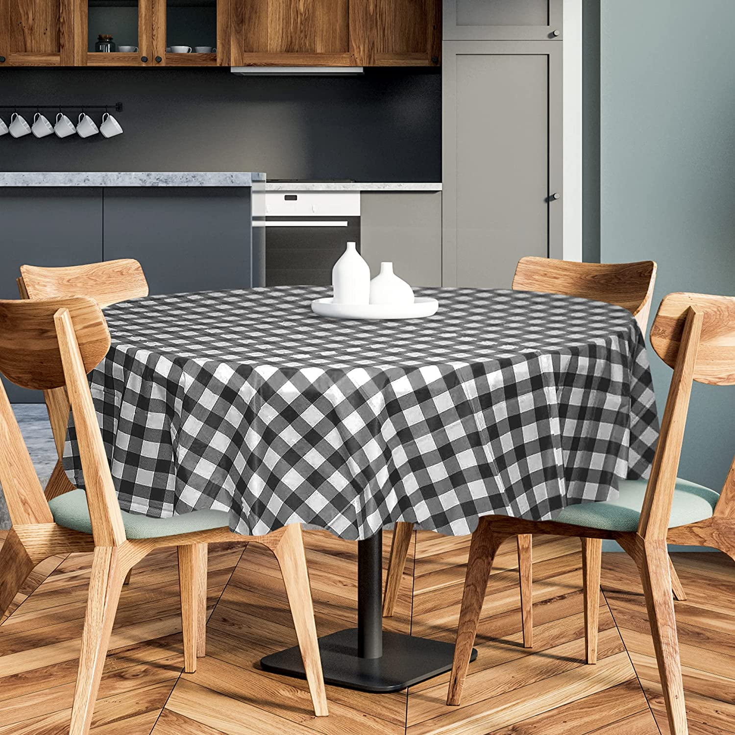 Sorfey Checkered Round Dining Table Cover Vinyl Table Cloth with ...