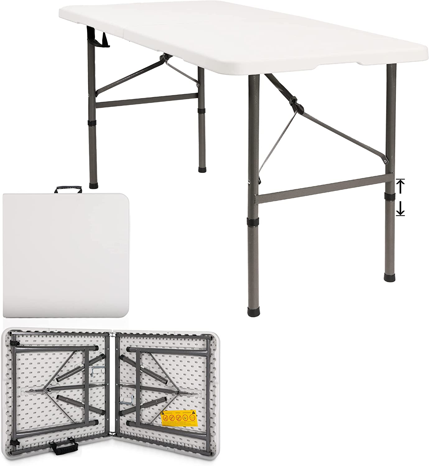 Lifetime 4 Foot Fold-In-Half Adjustable Height Table, Indoor/Outdoor ...