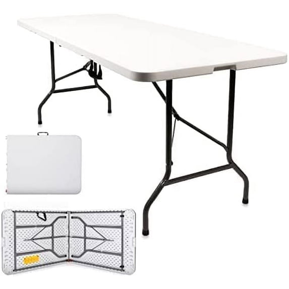 Sorfey Portable Picnic Table Adjustable Height Folding Table, 5’ White ...