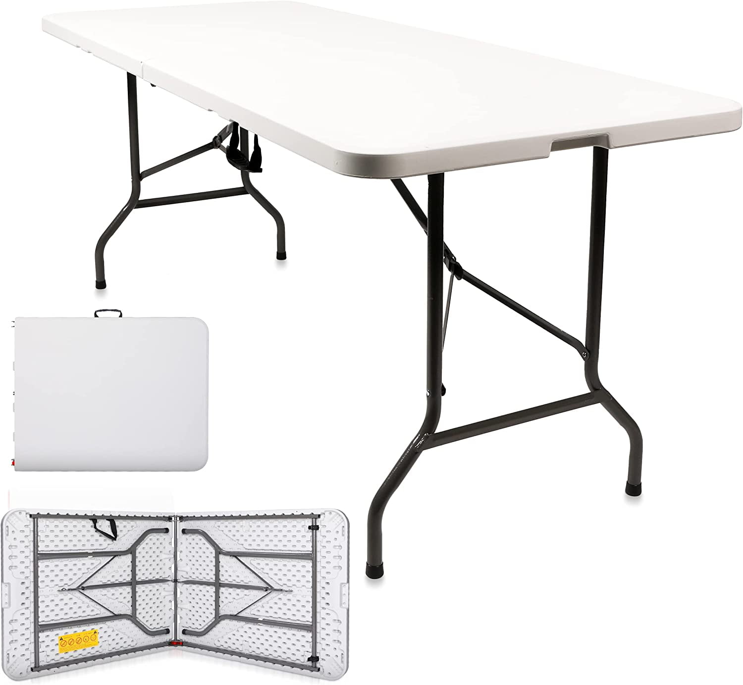 Sorfey Portable Picnic Table Adjustable Height Folding Table, 8’ White ...