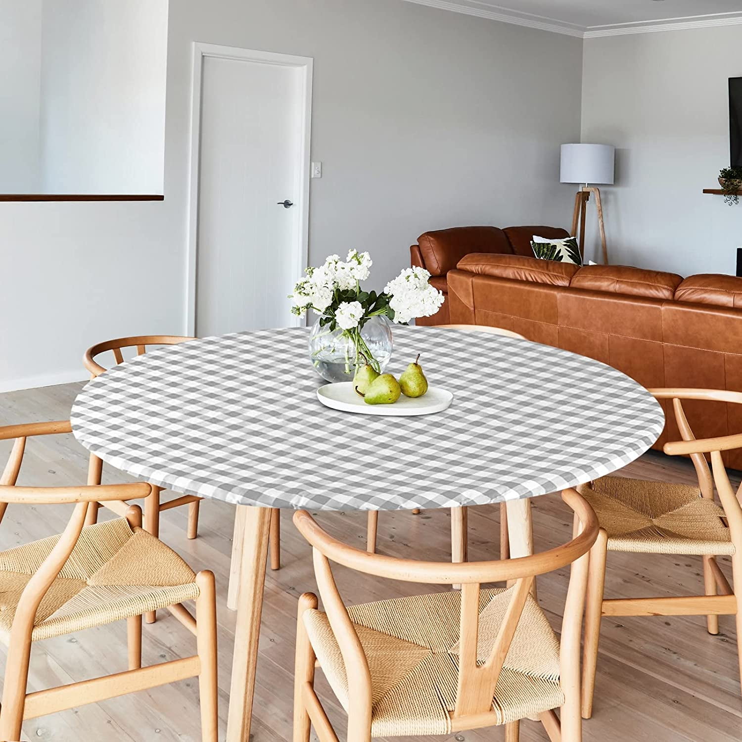 Sorfey Round Dining Table Cover Fitted Checkered Vinyl Table Cloth ...