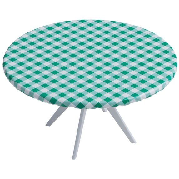 Sorfey Round Dining Table Cover Fitted Checkered Vinyl Table Cloth ...