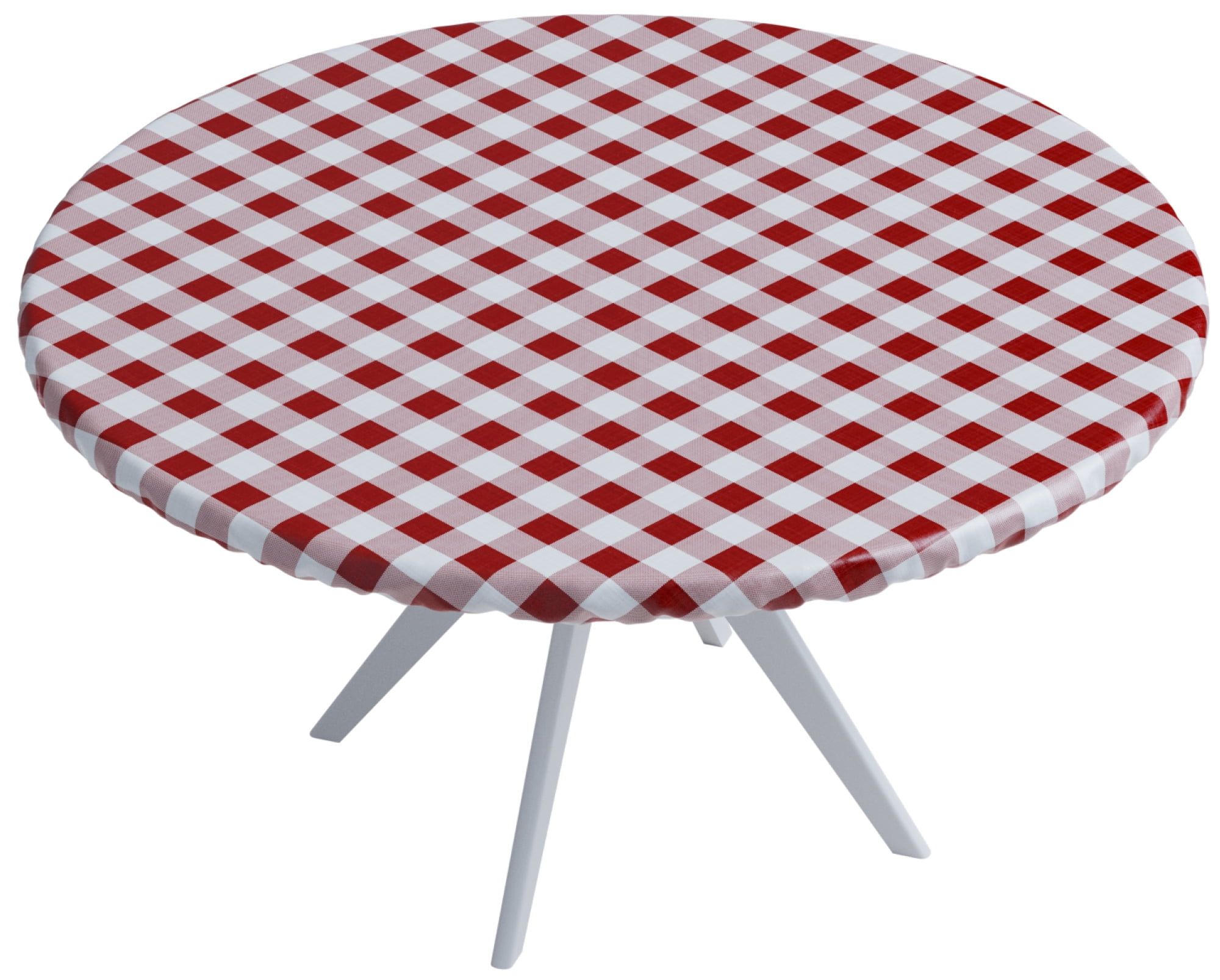 Sorfey Round Picnic Table Cover Checkered Fitted Tablecloth, Burgundy ...