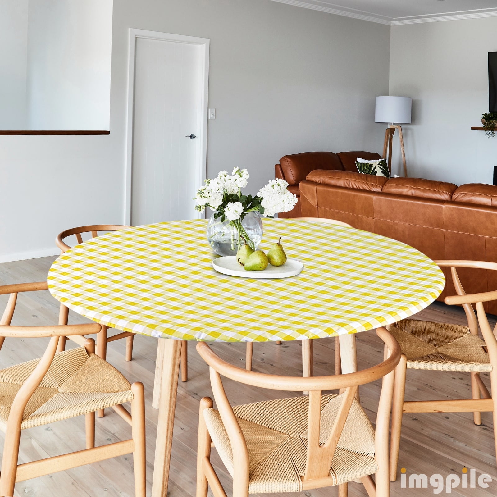 Sorfey Round Picnic Table Cover Checkered Fitted Tablecloth, Yellow 36 ...
