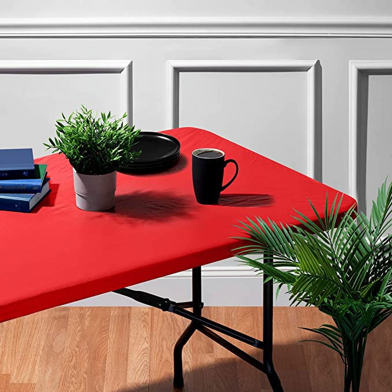 Sorfey Round Vinyl Table Cloth Fitted Picnic & Party Table Cover, Red ...