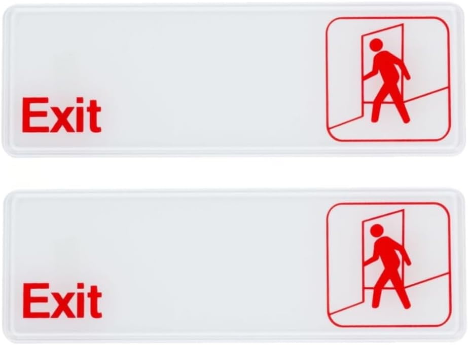 Soro Essentials- Set of 2 Plastic Exit Sign 3” x 9” Red on White Color ...