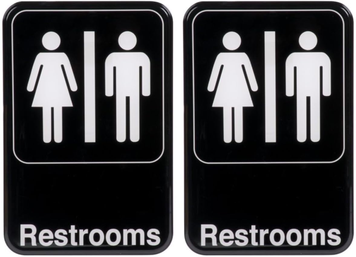 Soro Essentials- Set of 2 Plastic Restrooms Sign 6" x 9" White on Black ...