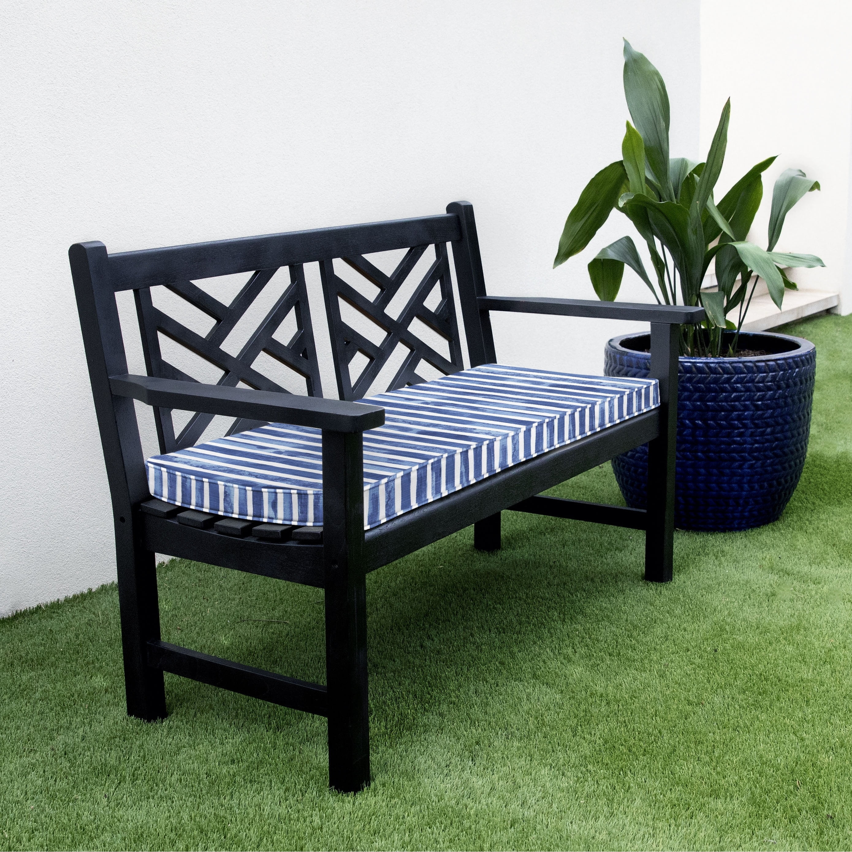 Sorra Home Blue and White Stripe Indoor/Outdoor Corded Bench Cushion 42 ...