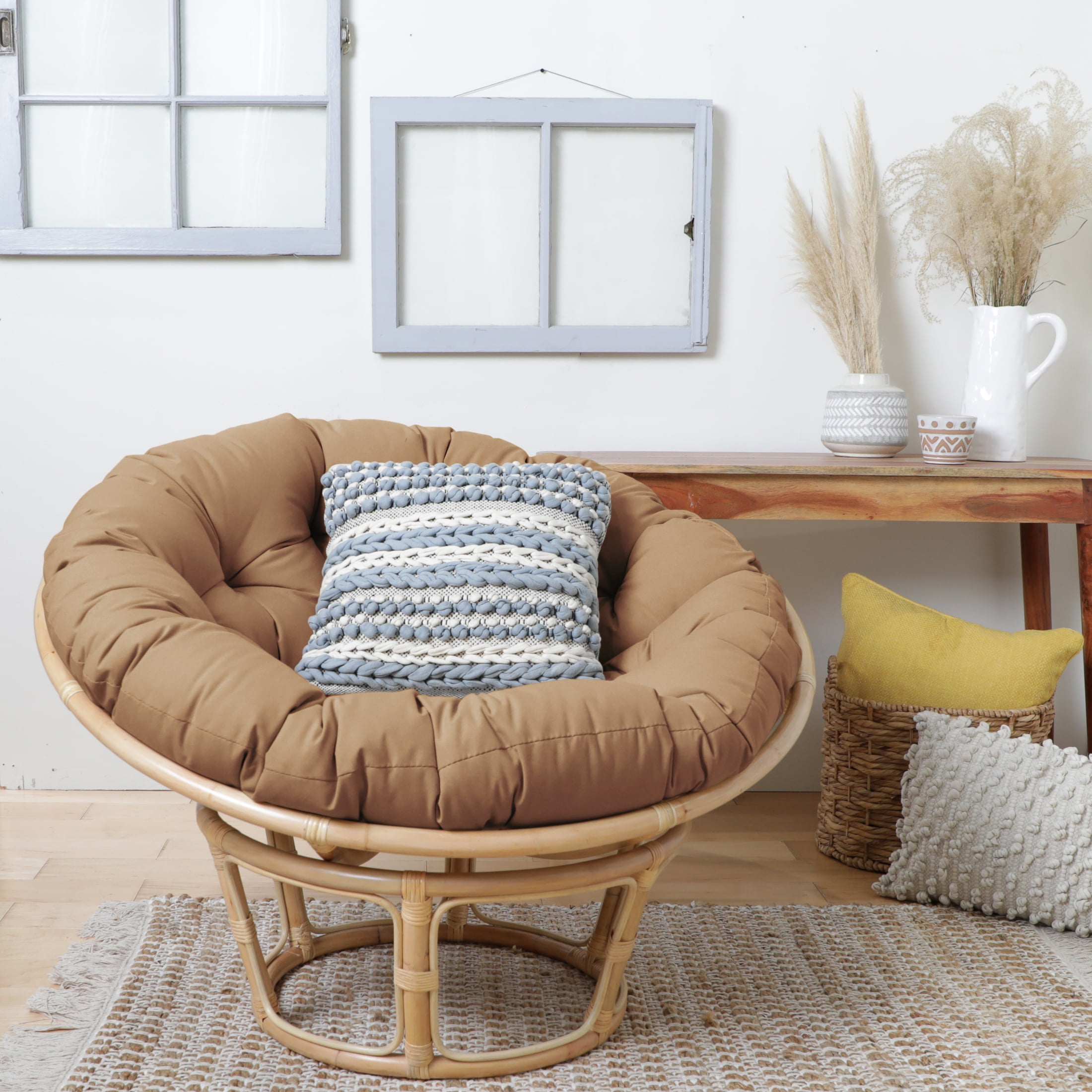 Sorra Home Indoor Khaki Round Papasan Cushion 48 x 48 x 4 - Walmart.com