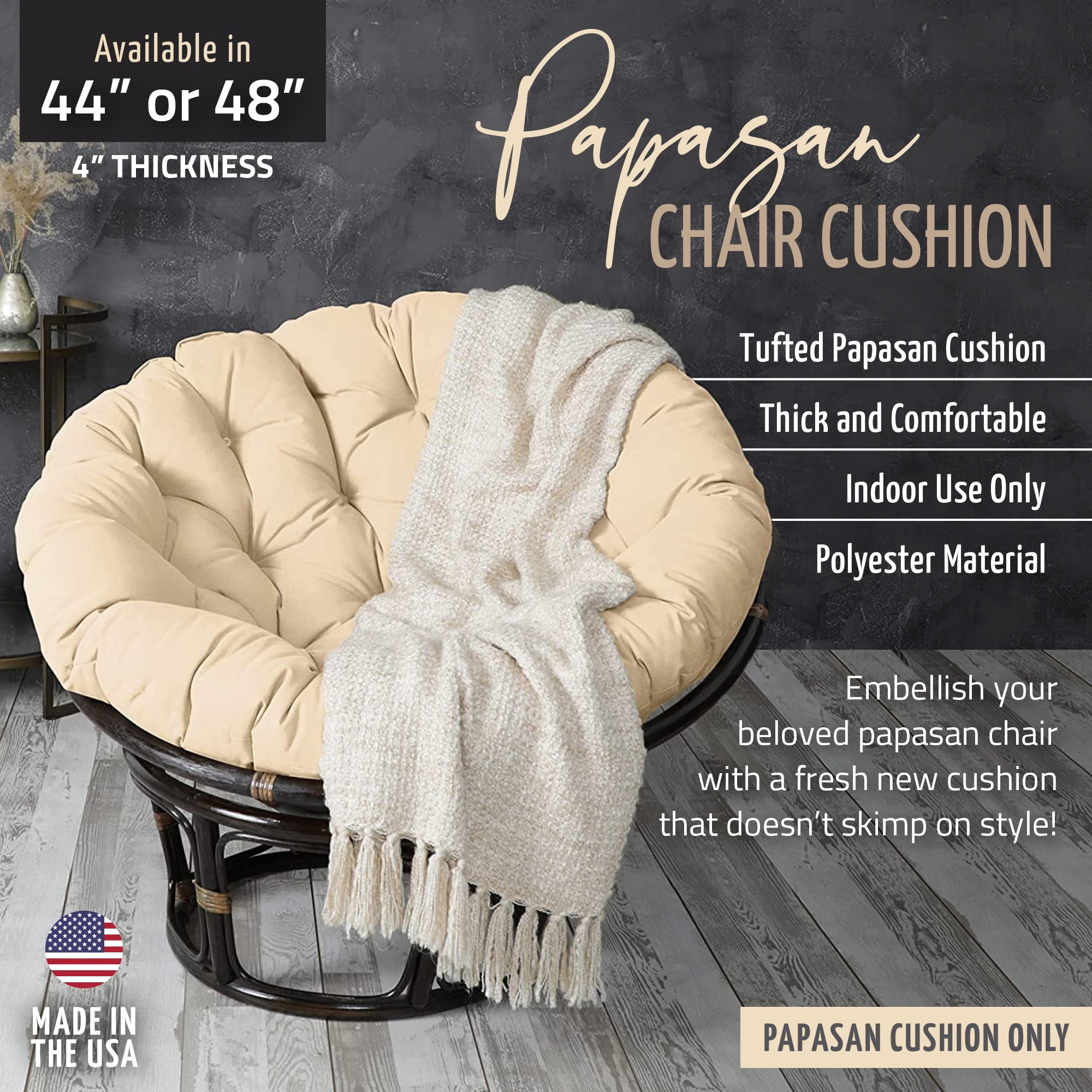 Sorra Home Indoor Round Papasan Cushion 48" x 48" x 4" - Hunter ...