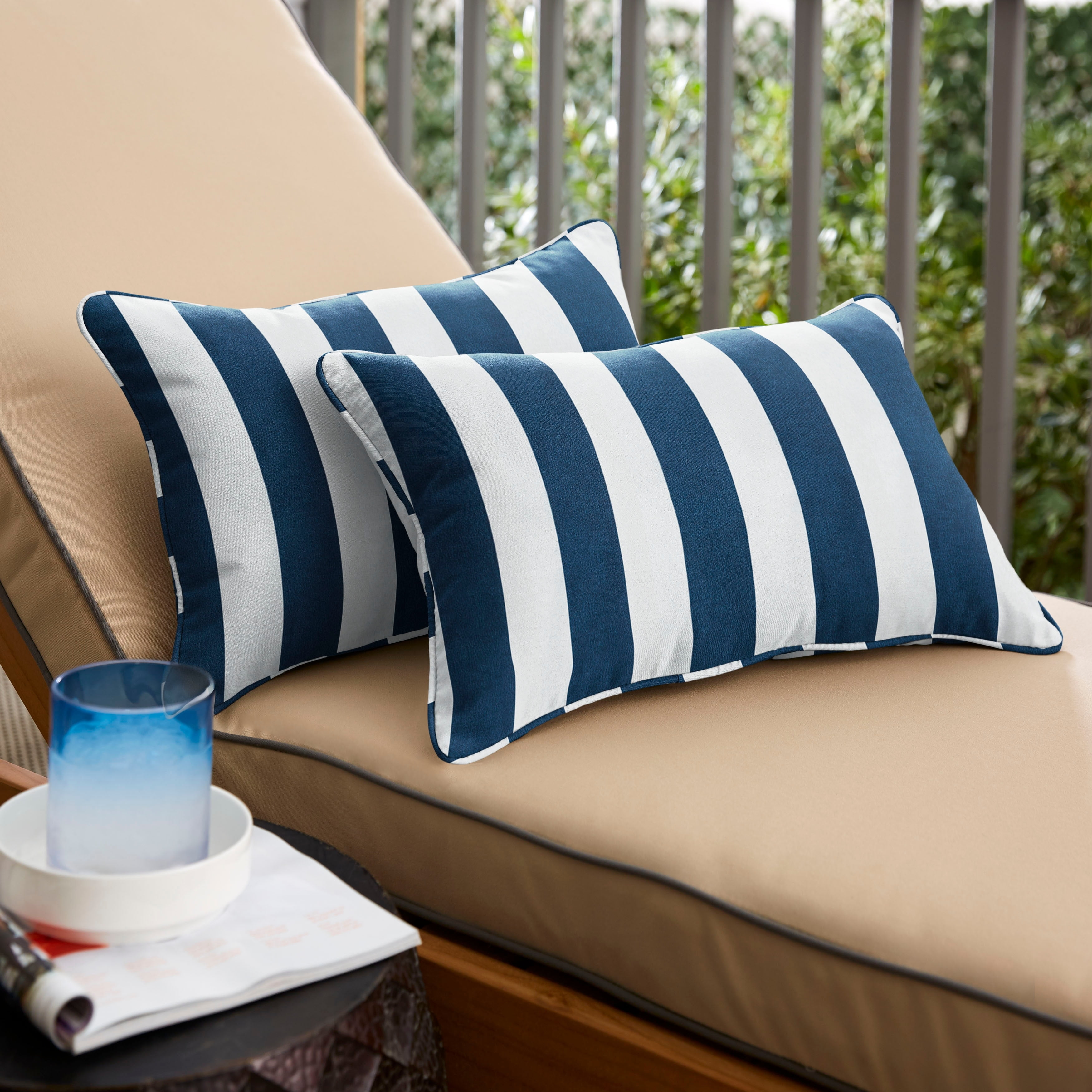 Sorra Home Striped Navy Corded 12 x 24 Inch Indoor/ Outdoor Lumbar ...