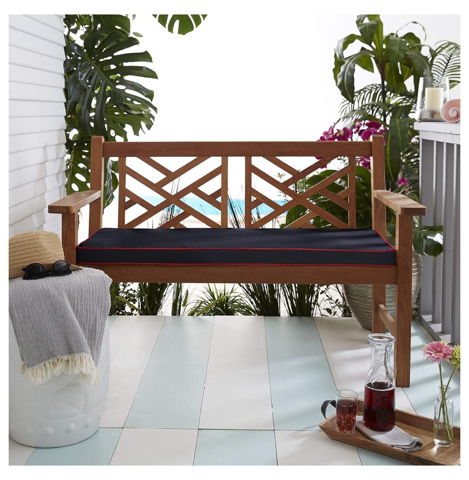 Sorra Home Sunbrella Corded Bench Cushion, 60 in x 18 in x 2 in, Canvas ...