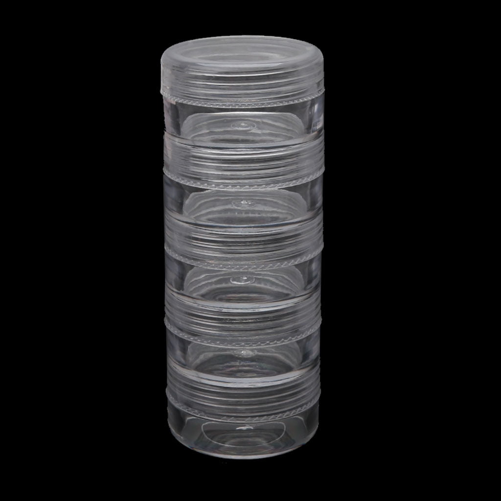 Sorrowso 1 Set 5 Layer Cylinder Stackable Bead Containers Plastic Round ...