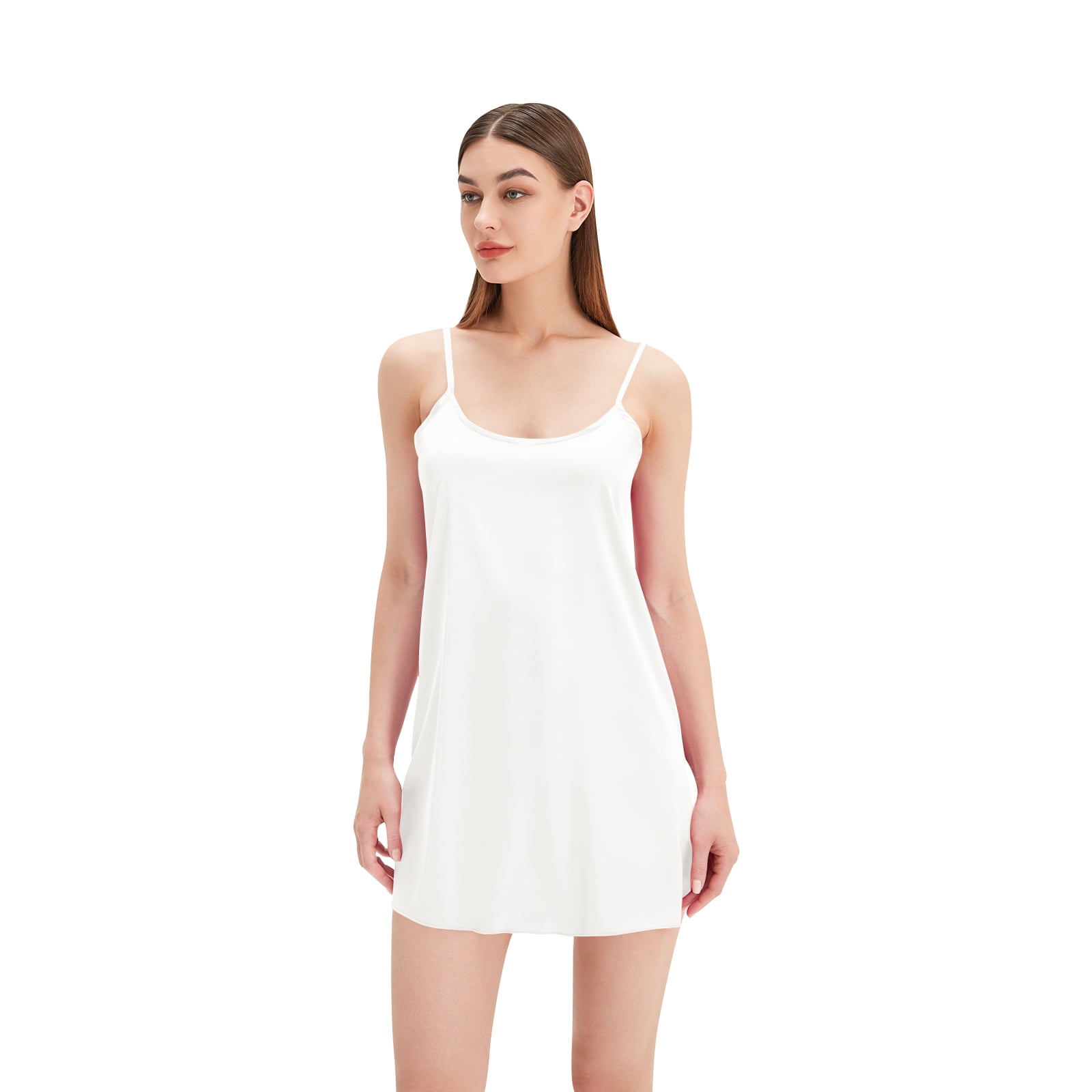 Sorrowso Women Satin Spaghetti Strap Nightgown V-Neck Flared Hem Long ...