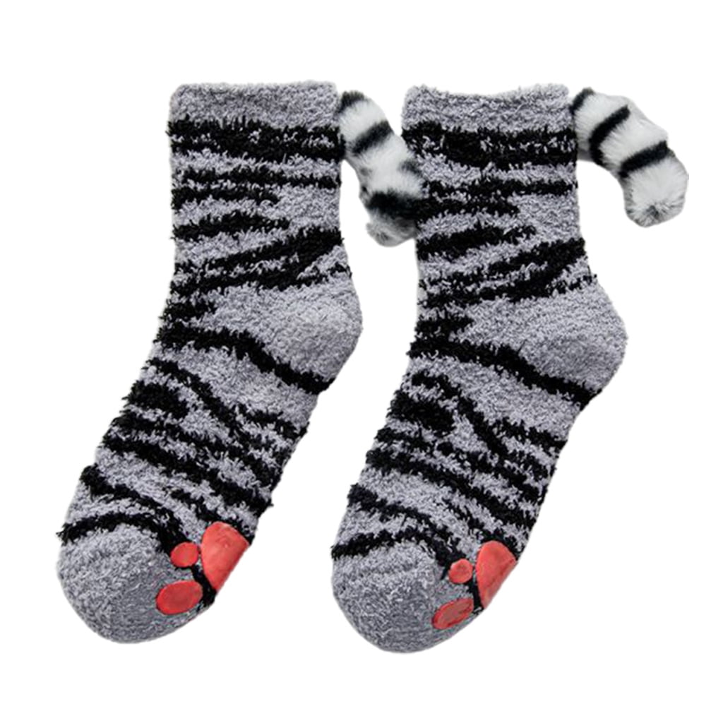 Sorrowso Women Winter Cute for Cat Paw Fuzzy Slipper Socks with ...