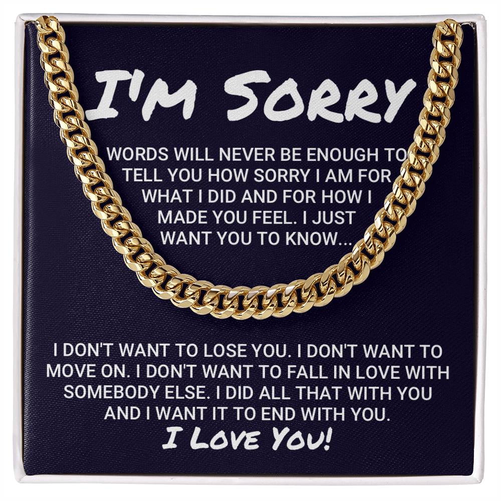 Sorry Apology Necklace, Cuban Link Chain - Stainless Steel/ Yellow ...