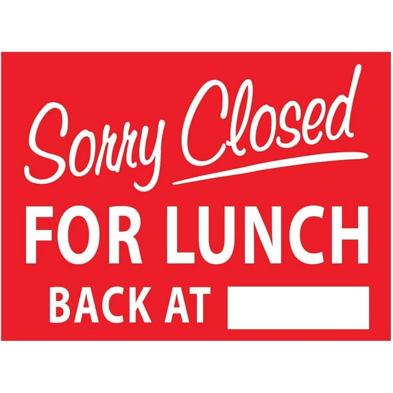 Sorry Closed For Lunch Back At Sign Metal Tin Sign12x16 Inches Caution ...