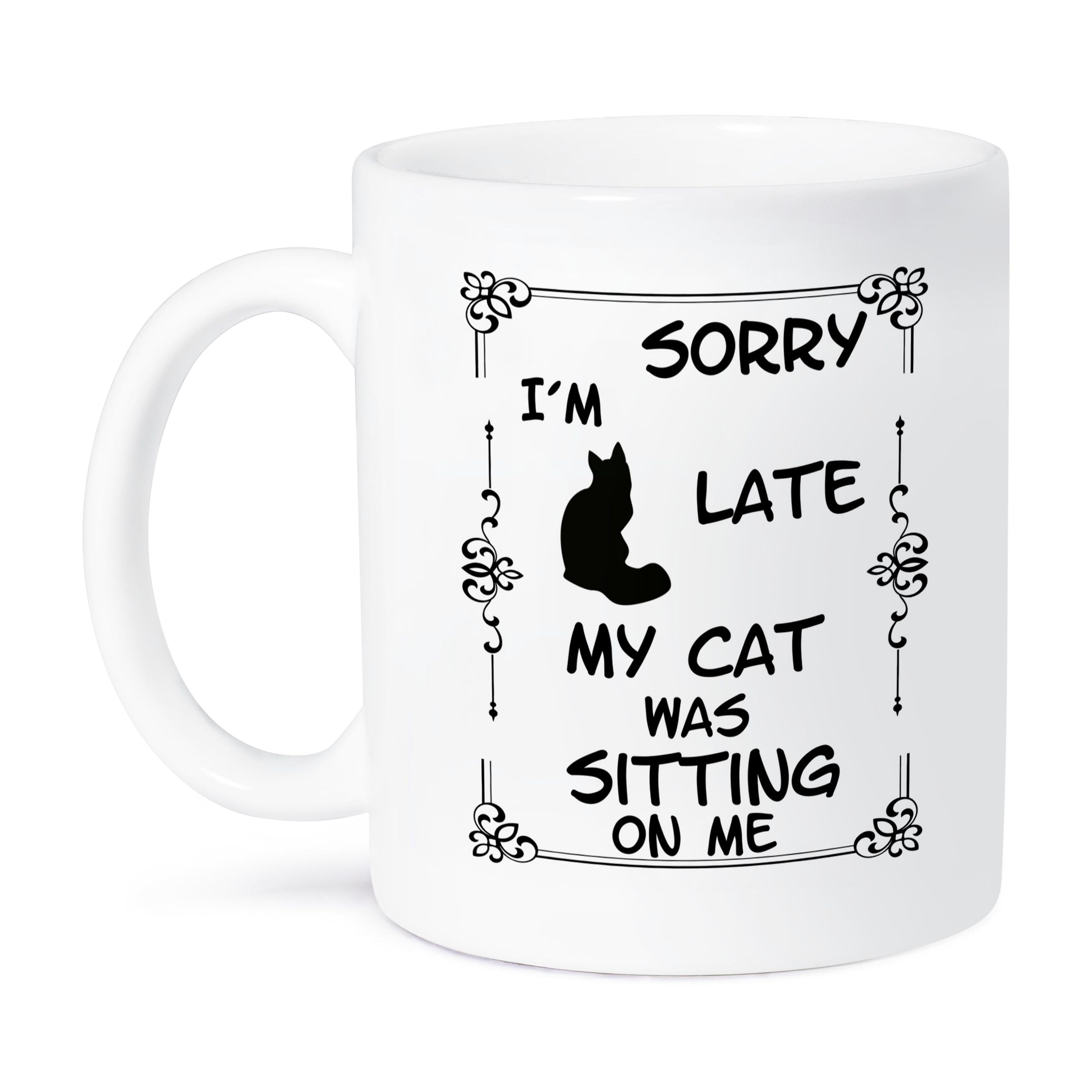 3dRose, Sorry Im Late My Cat Was Sitting On Me Funny Card With Cat ...