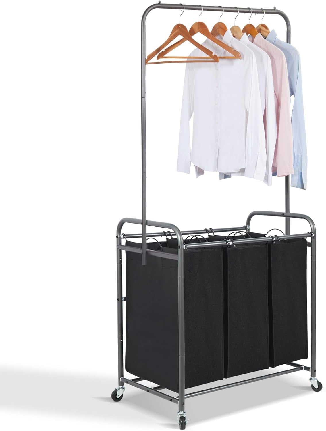 Sorter Hamper with Wheels, Heavy-Duty Laundry Sorter Rolling Cart ...