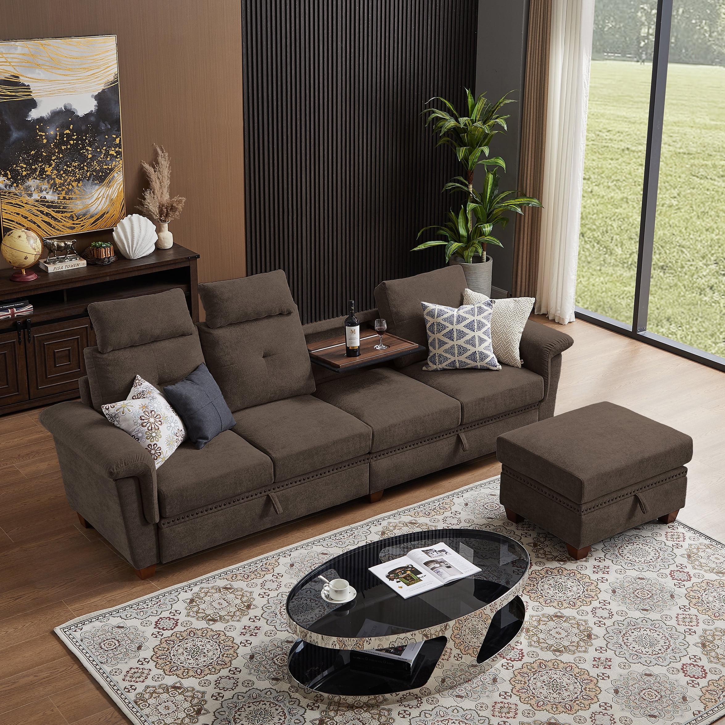 Soscana 109" Sectional Sofa with Storage Seat,4 Seater L Shaped Sofa ...