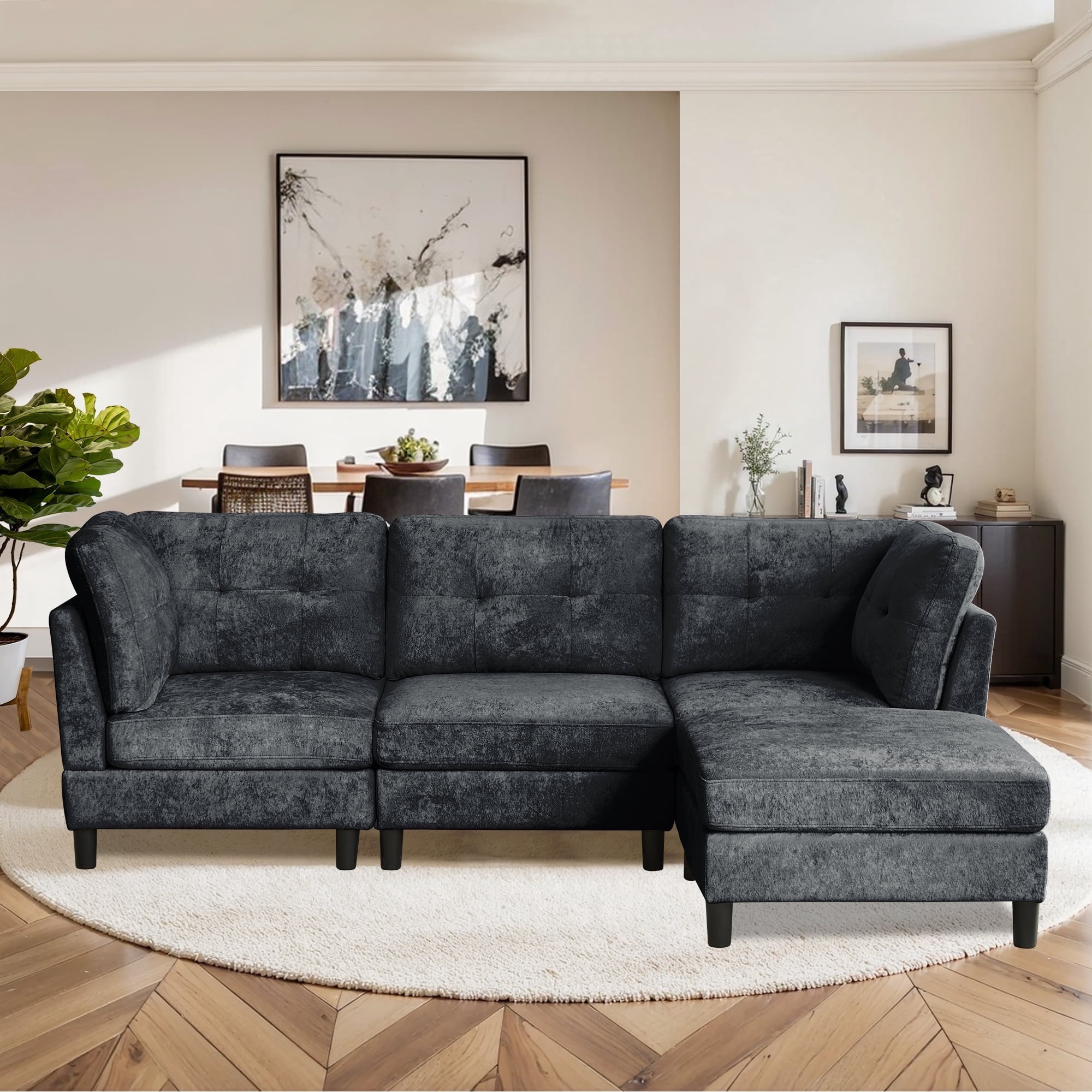 Soscana 99" Sectional Sofa Couch with Reversible Ottoman for Living ...