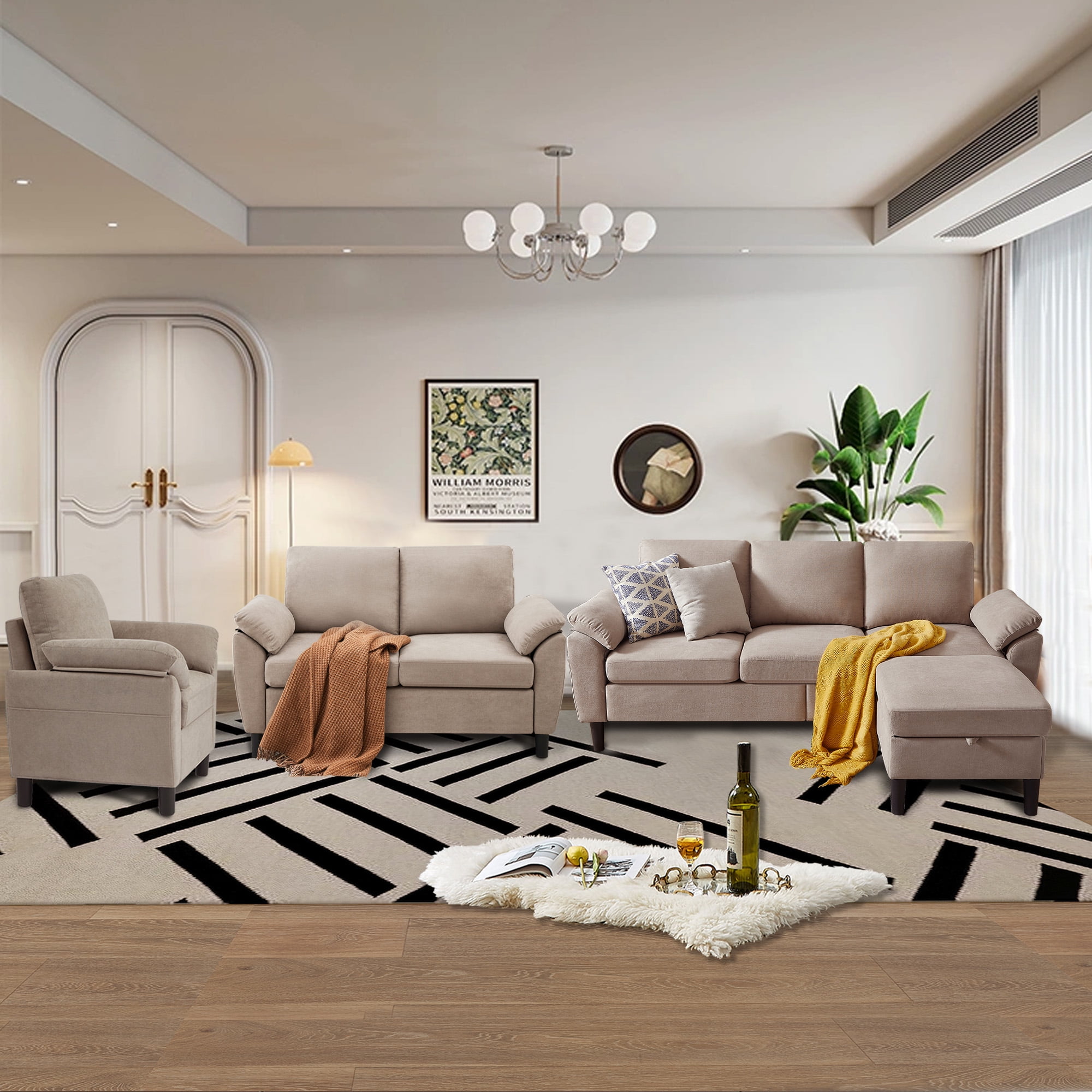 Soscana Living Room 3 Piece Sofa Set,Sectional Sofa Couch with Storage ...