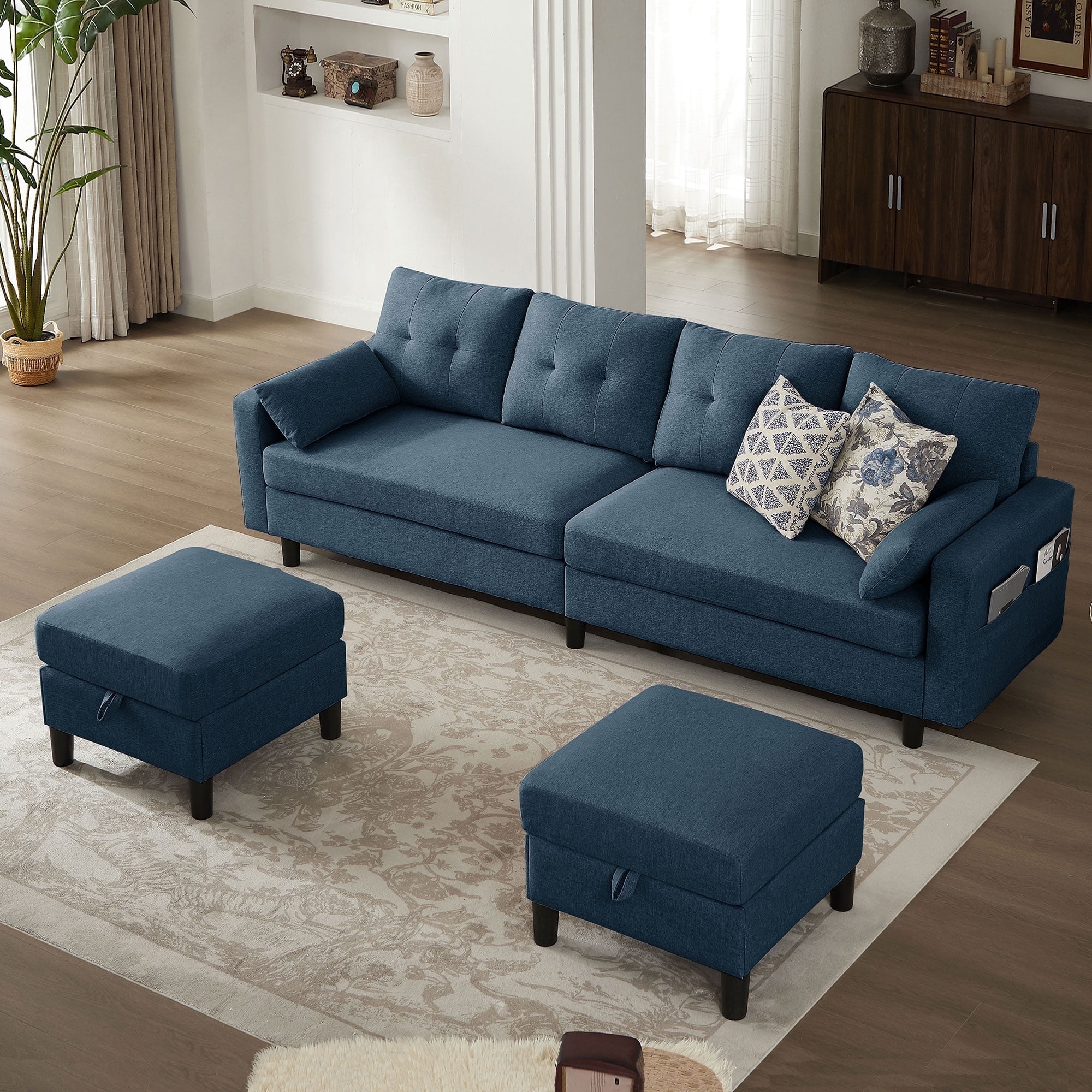 Soscana Sectional Sofa with 2 Ottoman,U-shaped 4 Seater Sofa Couch with ...