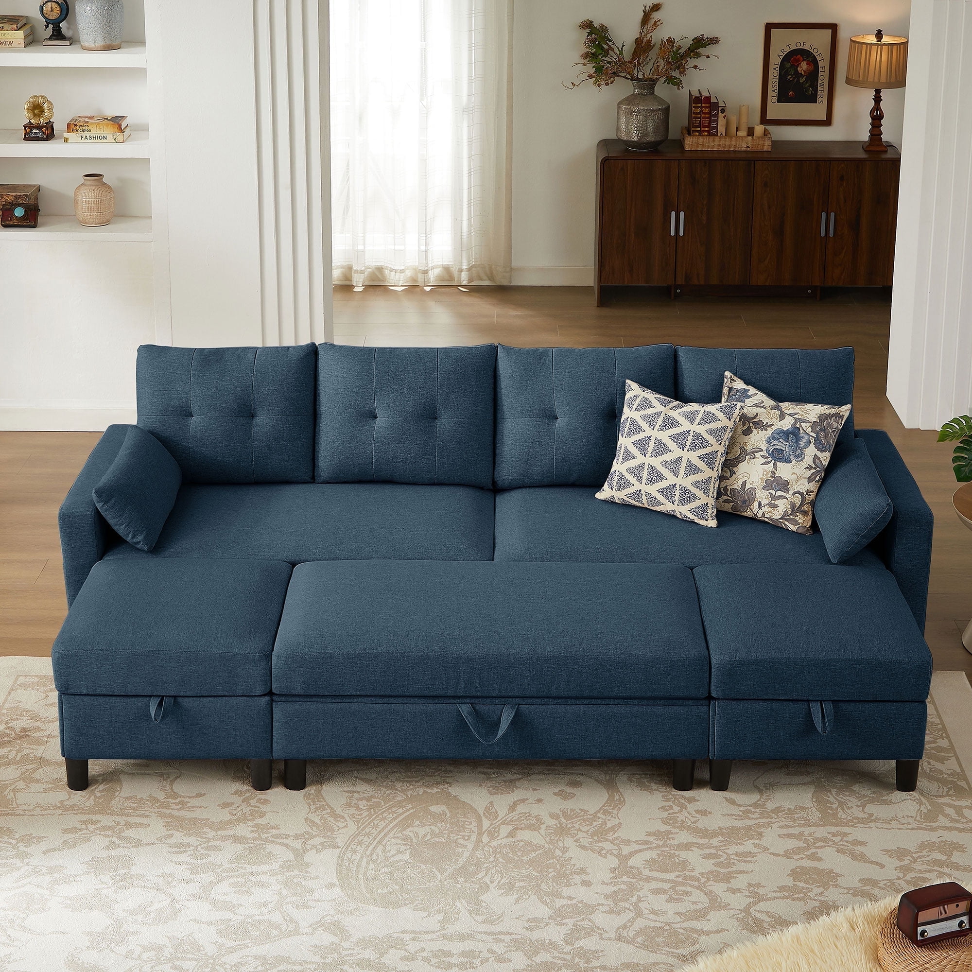 Soscana Convertible Sectional Sofa Couch with Storage Ottoman & Side ...