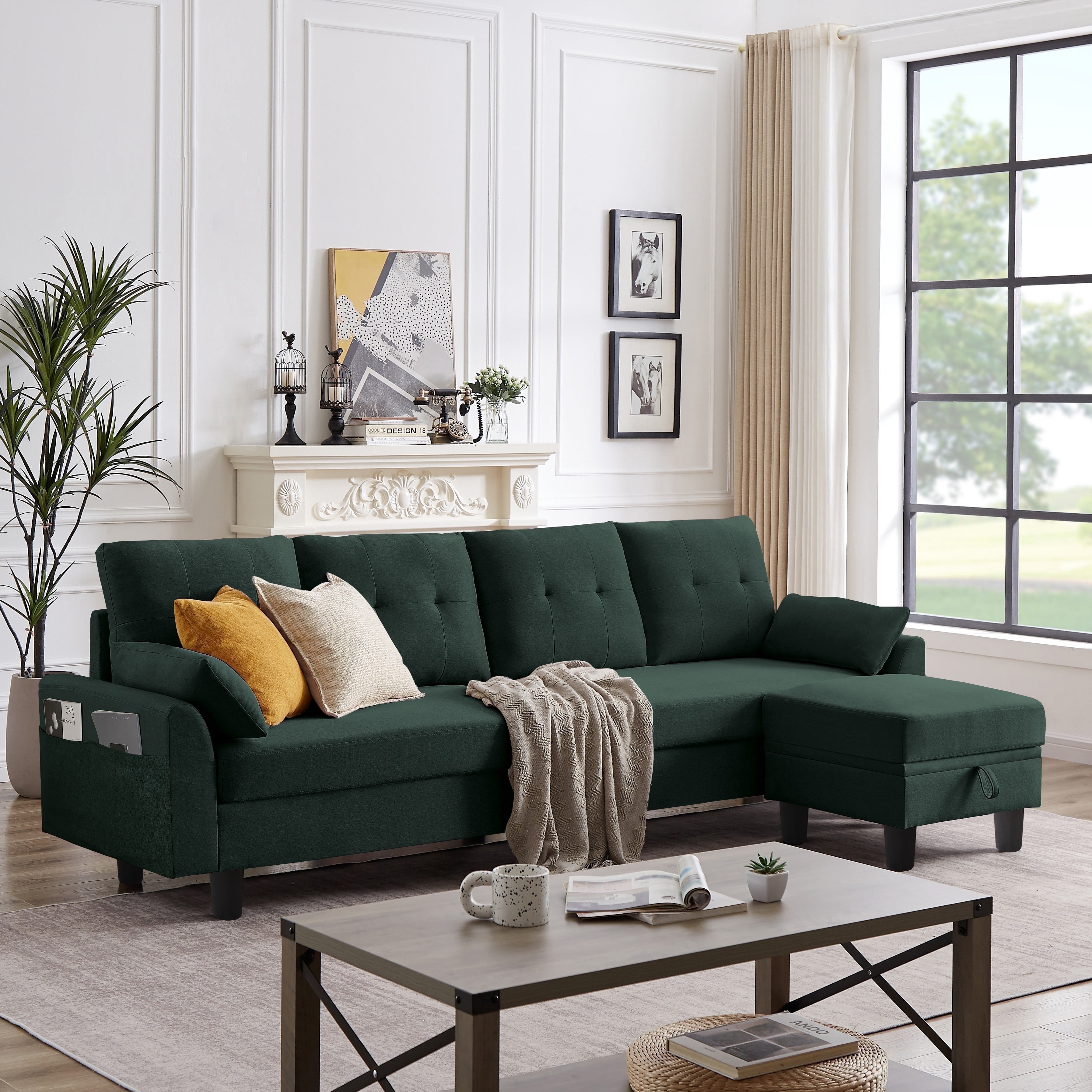 Bloomwhale 4-Seater L-Shaped Sectional Sofa with Storage Ottoman and ...