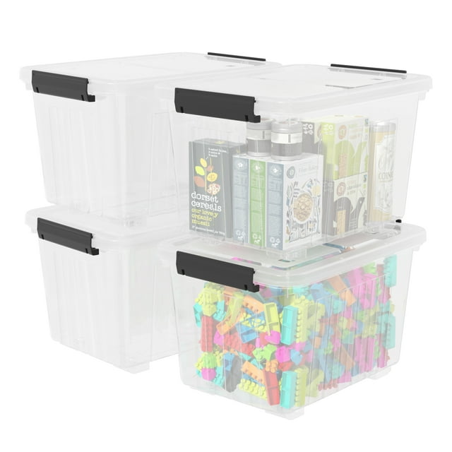 Sosody 30 Quart Clear Storage Latch Bin with Lids, Clear Storage Totes ...
