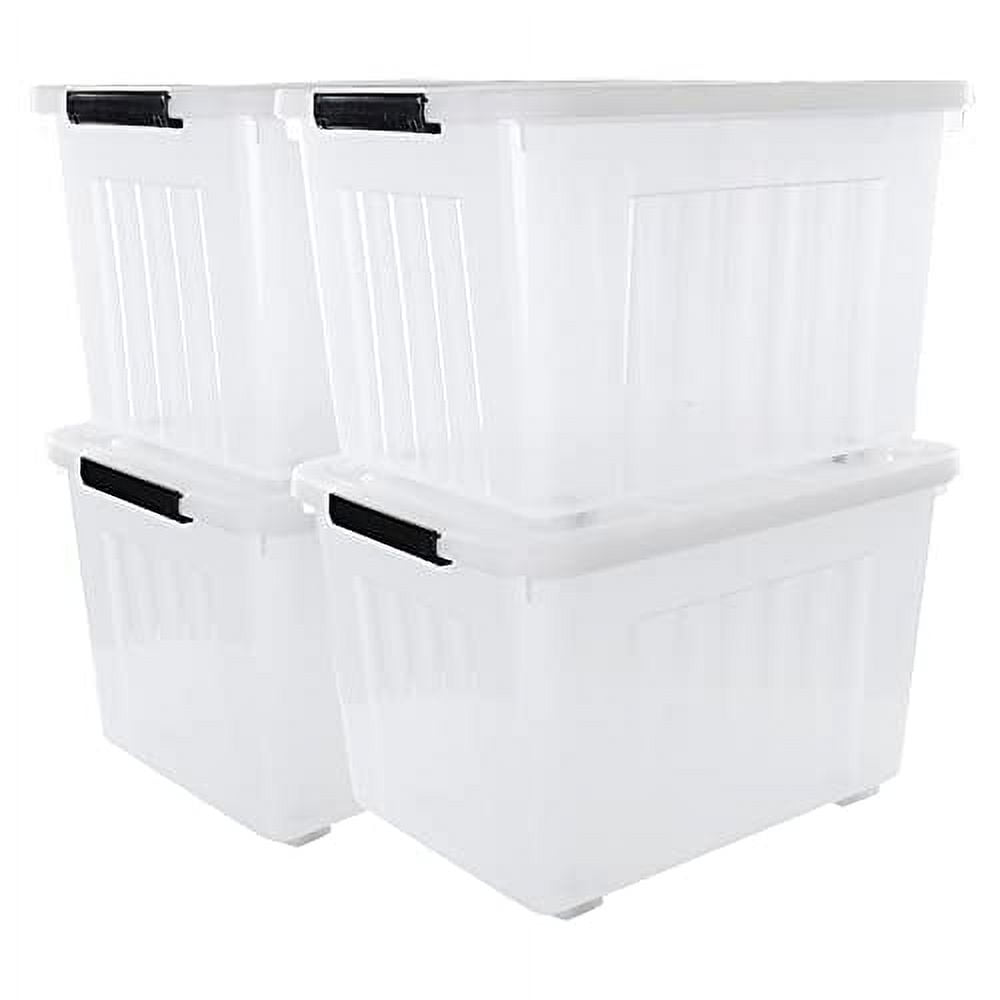 Sosody 70L Large Plastic Latching Storage Box, Clear Storage Bin with Lid and Wheels, 4-Pack ...