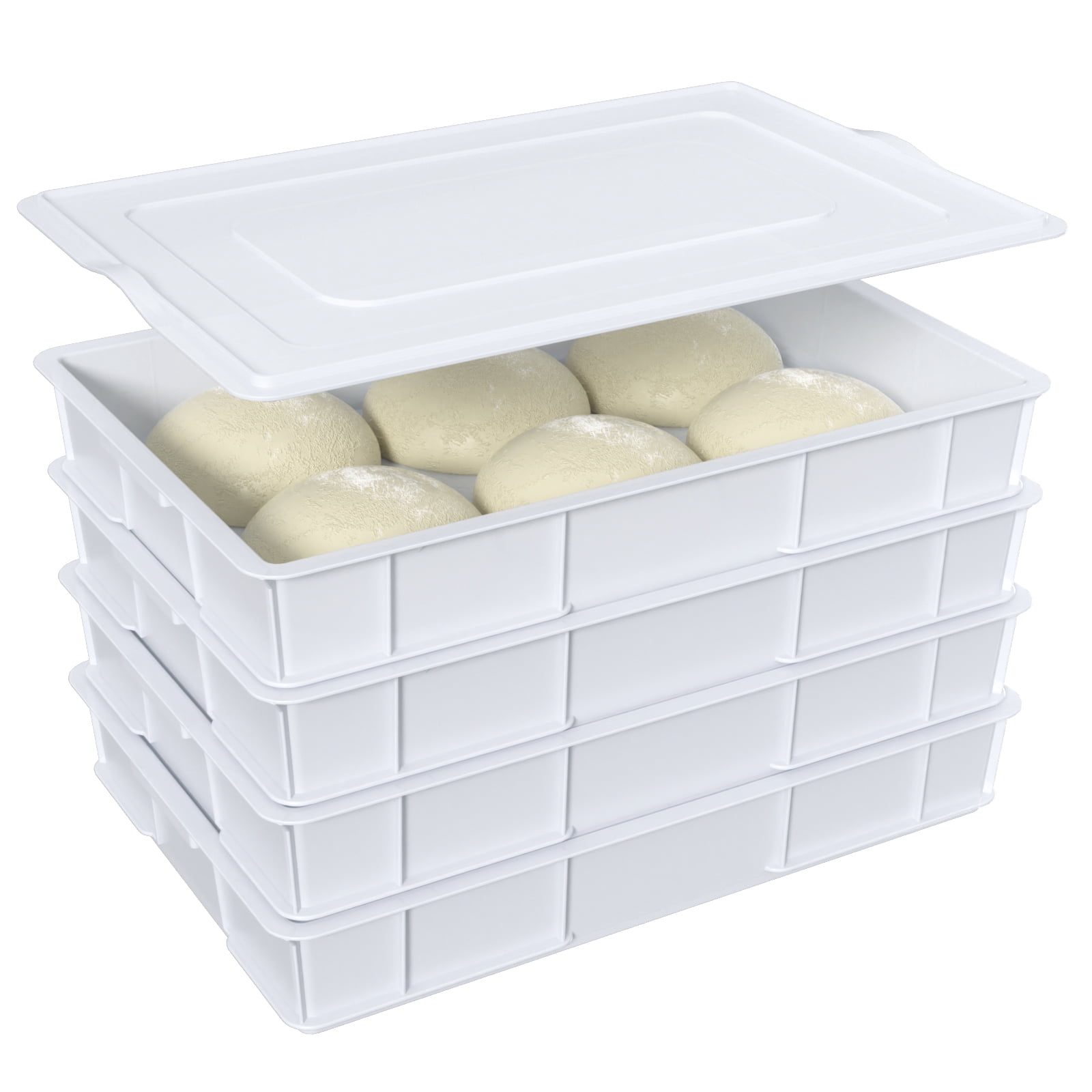 Sosody Pizza Dough Proofing Trays (4 Packs + 1 Lid), Stackable Dough ...