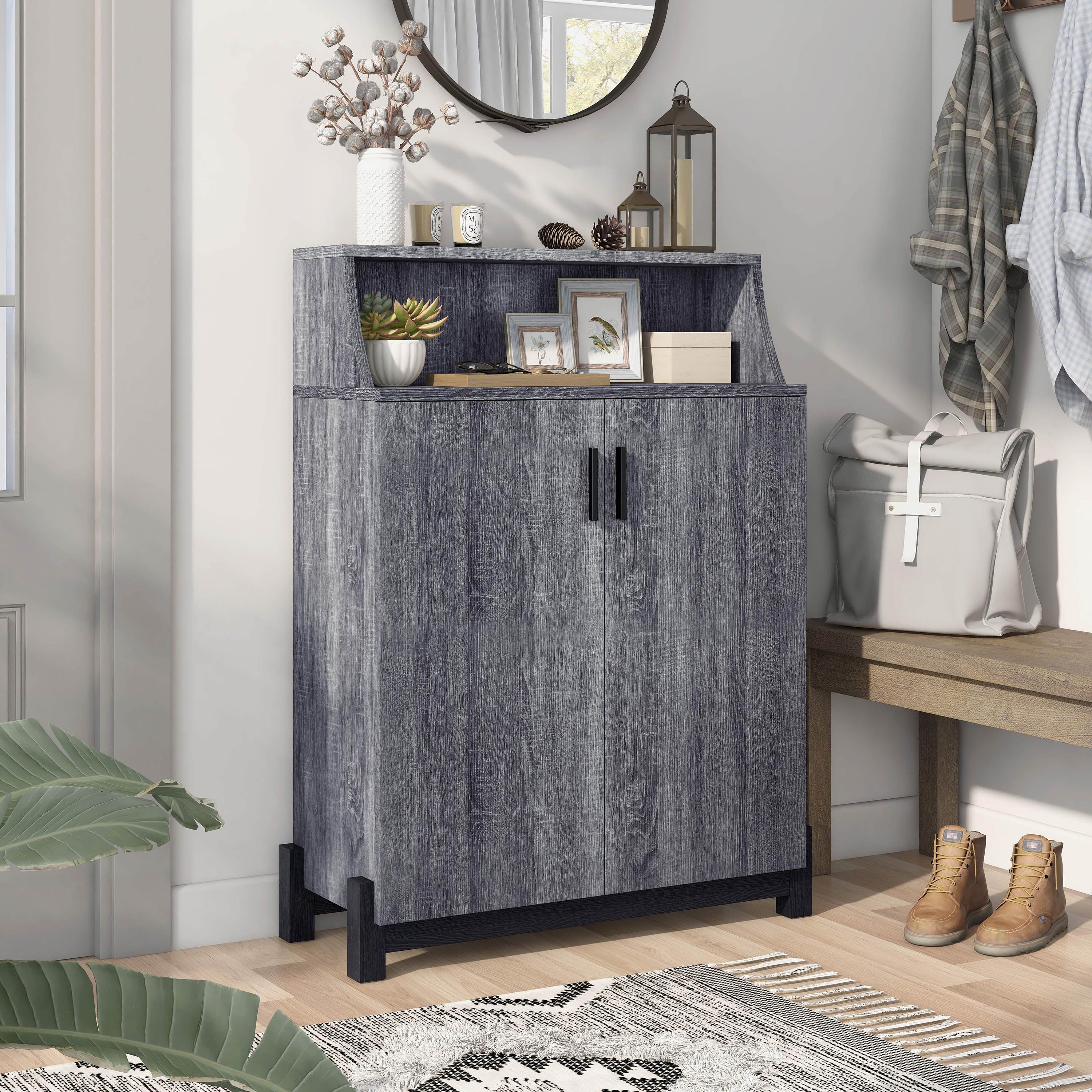 Sost 5-Shelf Wood Shoe Cabinet for 12 Shoes, Distressed Gray and Black ...