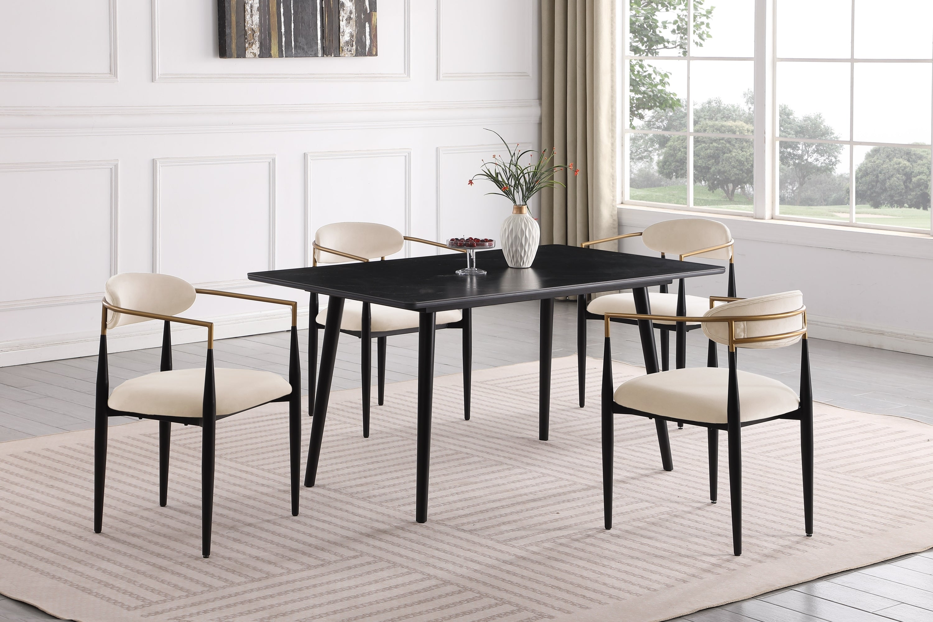 Soto 5pc Dining Set Black Sintered Stone Table and Taupe Chairs ...