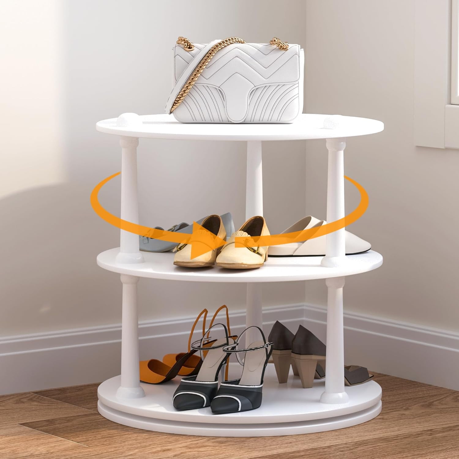 Sotya Rotating Shoe Rack, 2 Tier Spinning Vertical Shoe Corner Tower ...