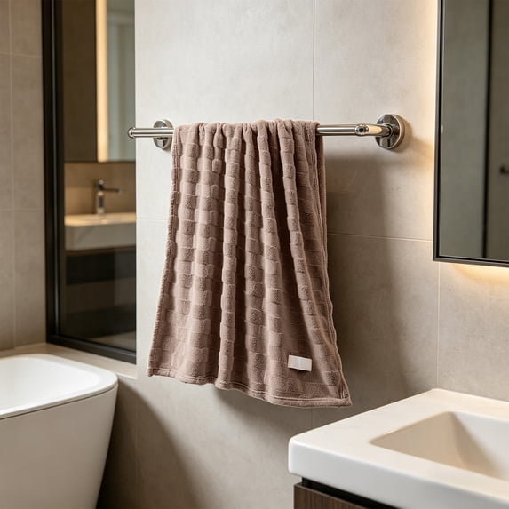SouMaox Large Grid Corals Fleece Towel, Extra Thick Absorbent Face ...