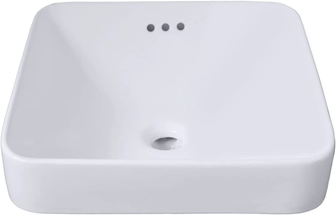 SouNor Square 16.5-inch Drop-in Bathroom Vessel Ceramics Sink with 3 ...