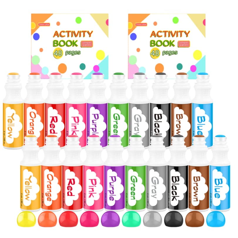 Soucolor 20-Pack 10 Colors Washable Bingo Paint Daubers Markers for ...