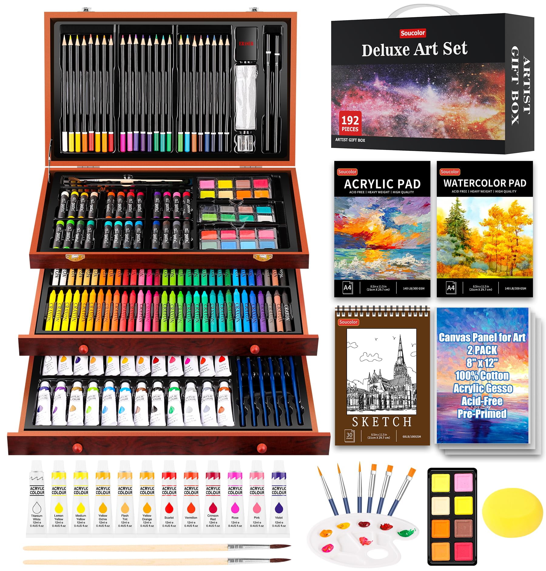 Soucolor Art Supplies,TRDN 192-Pack Deluxe Art Set Drawing Painting Kit ...