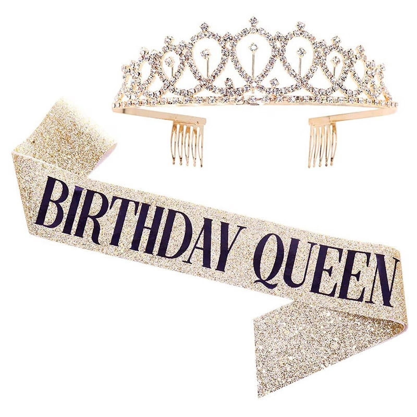 Souew Birthday Party Glitter Pink Shoulder Strap Crown Set, Birthday ...
