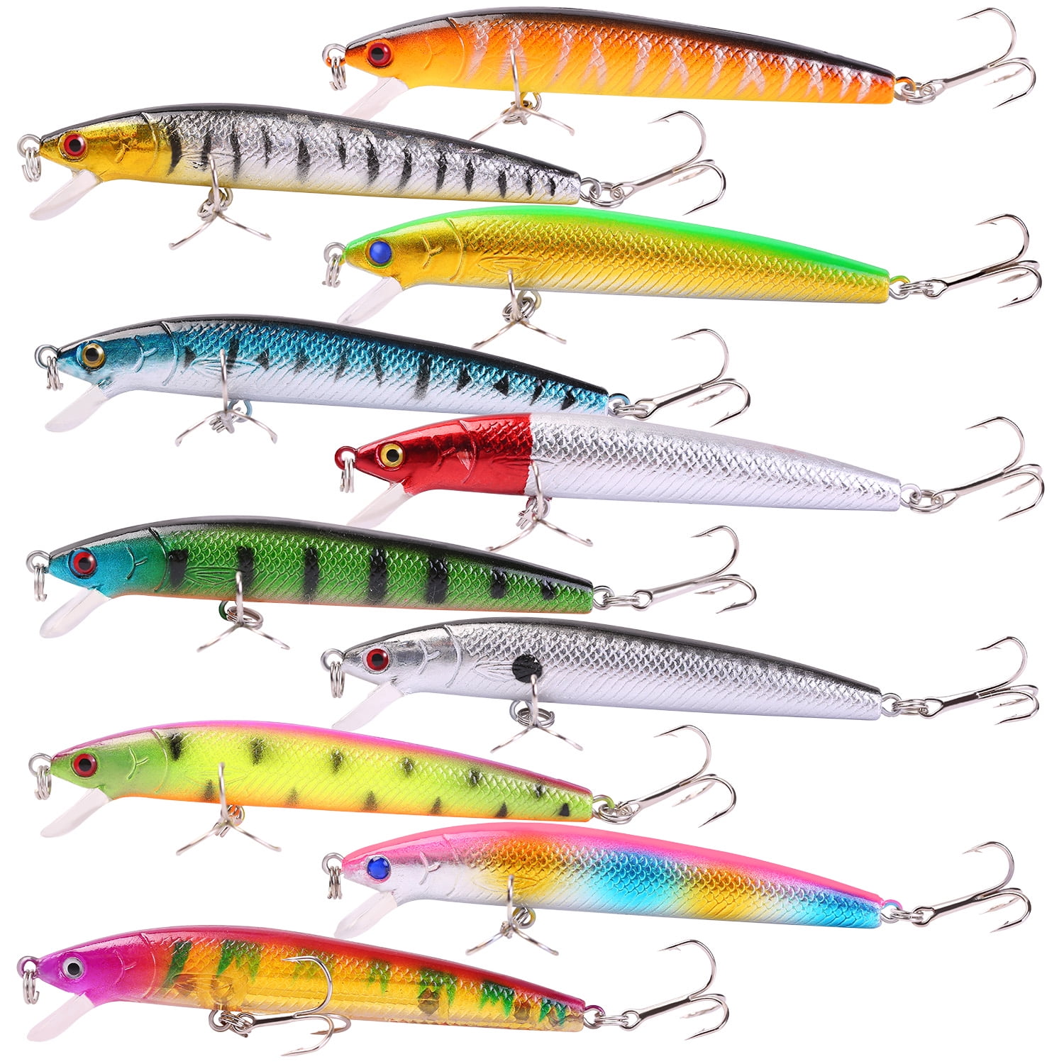 Sougayilang 10 Pack Minnow Fishing Lure Fishing Wobblers Crankbait Minnows Hard Baits - Walmart.com