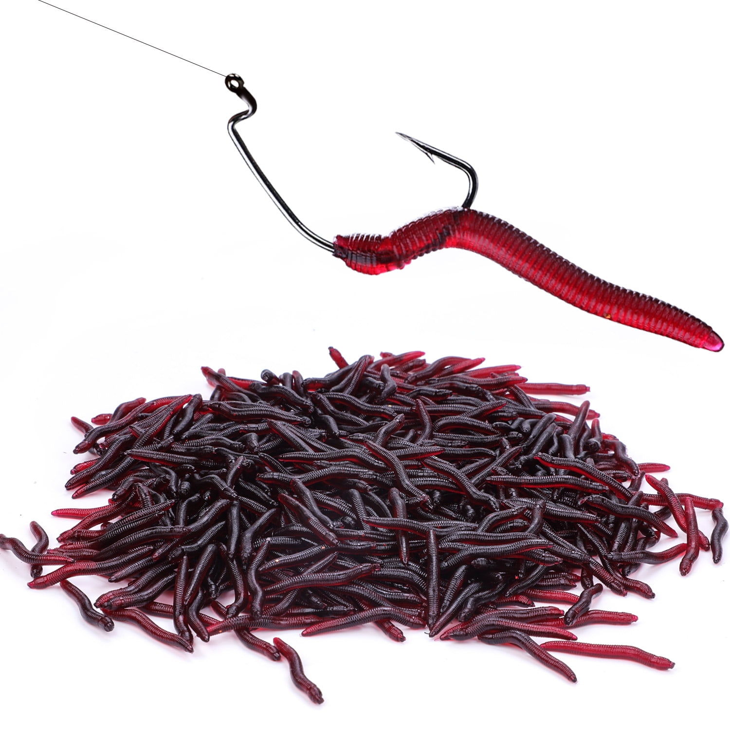 Sougayilang 100-300Pcs Soft Lures Fishing Red Worms Artificial Rubber ...