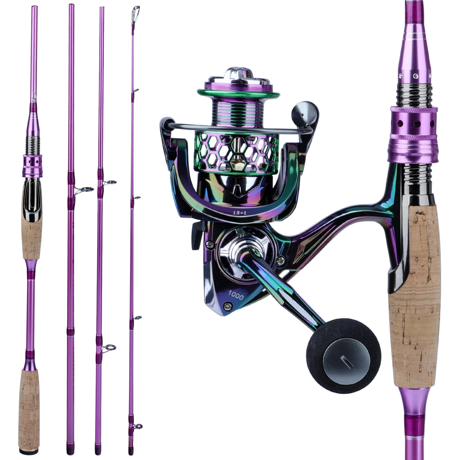 Sougayilang Portable 4 Piece Spinning Rod and Colorful Spinning Reel ...