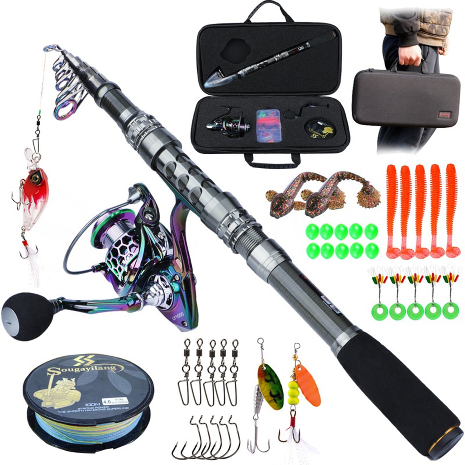 Sougayilang Portable Telescopic Fishing Rod and Spinning Reel Combos ...