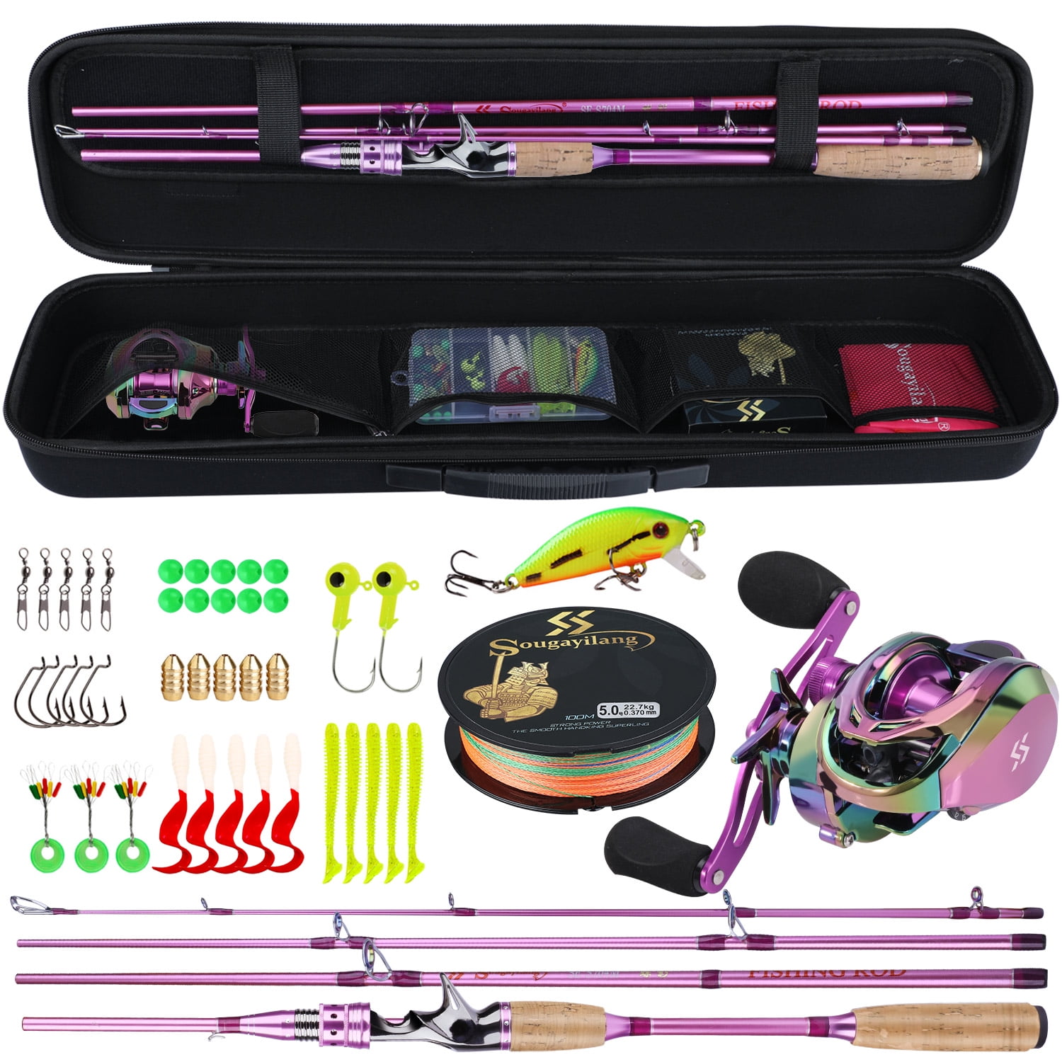 Sougayilang Spinning/Casting Rod & Reel Combo, Carbon Fiber 4-Piece ...
