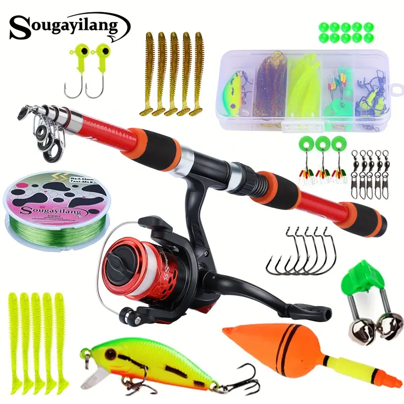 Sougayilang Spinning Fishing Pole Set 1.8M Portable Telescopic Rod with ...