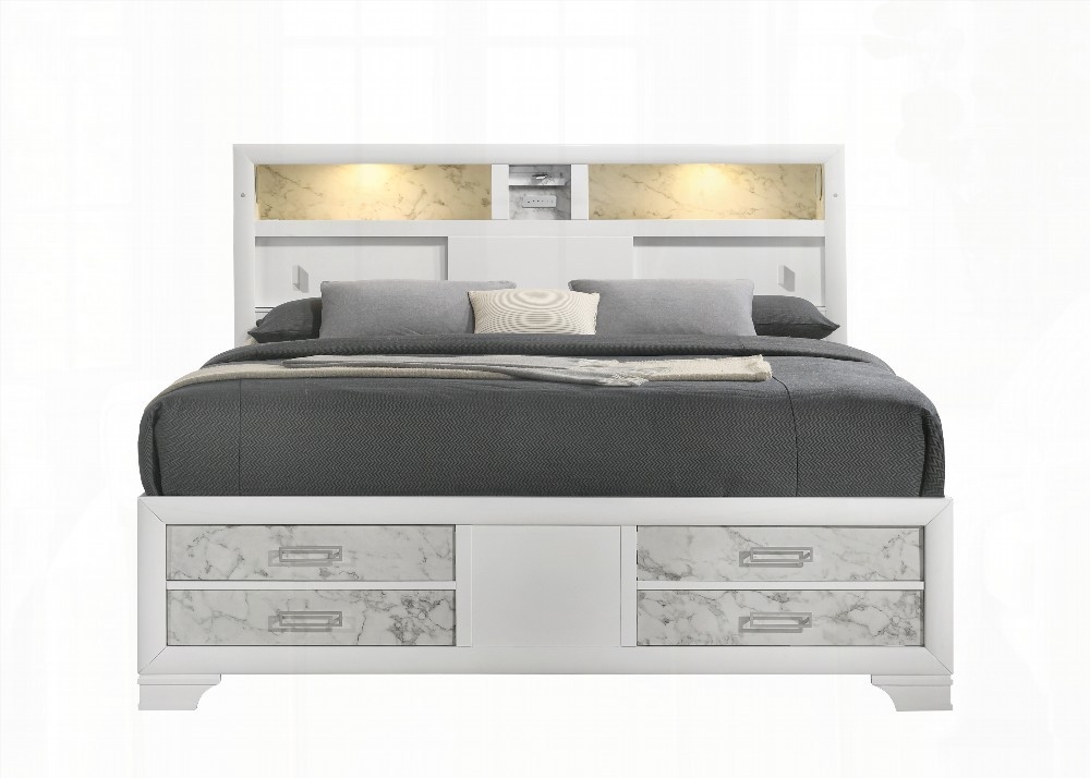 Soul Modern Full Bed with Wood Frame and White Finish, Marble Accents ...