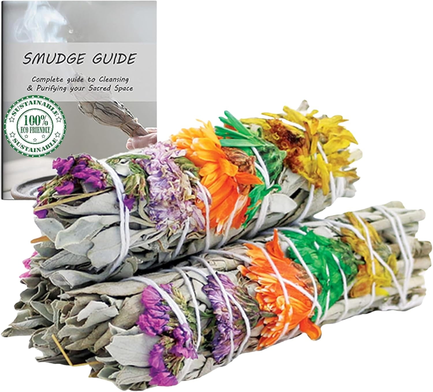 Soul Sticks 3 Pack 4 Inch Floral Good Vibes White Sage Smudge Sticks with Starter Guide | Floral ...