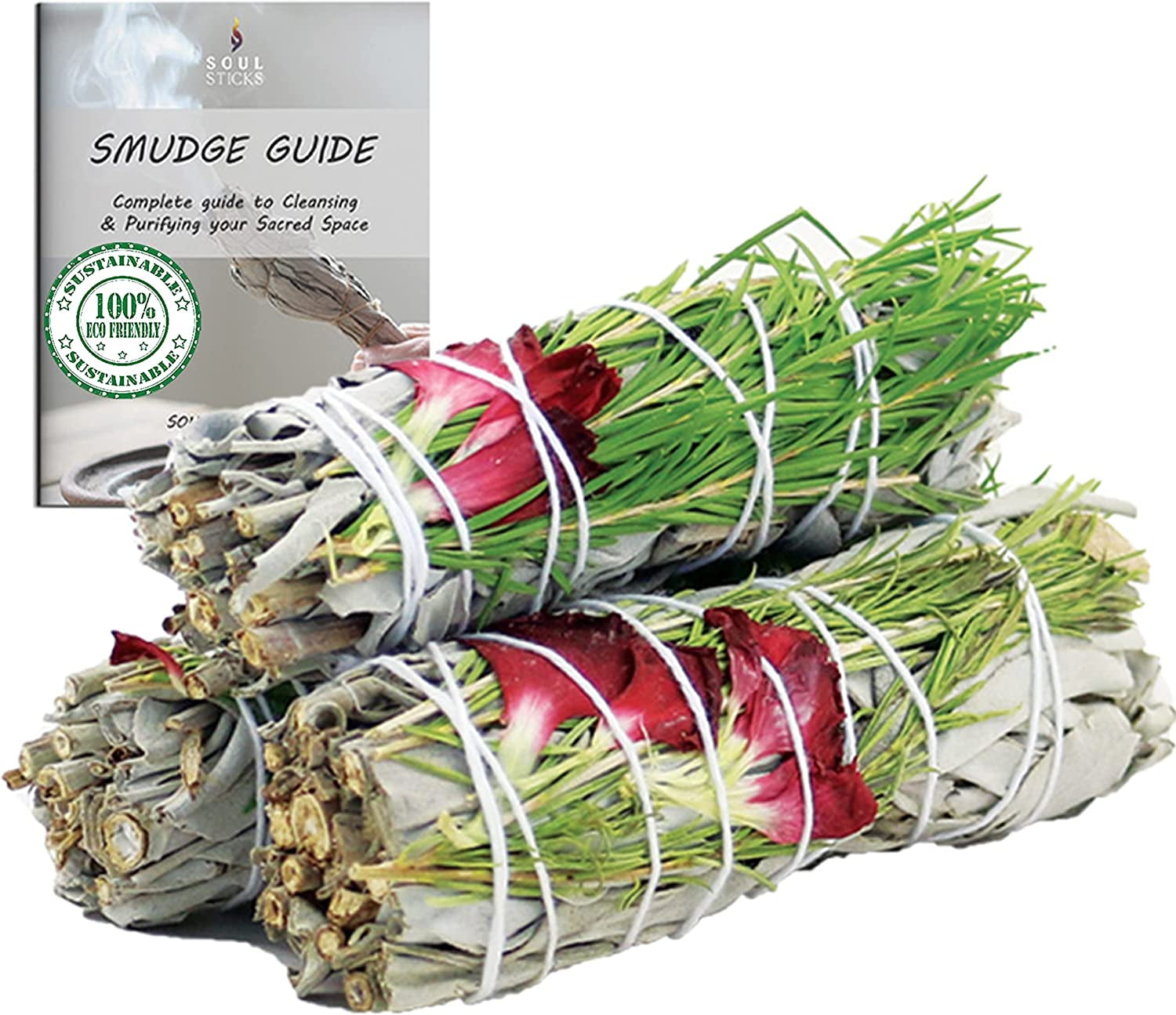 Soul Sticks 3 Pack Floral White Sage Smudge Sticks with Smudging Guide | SWEET MORNING Sage ...